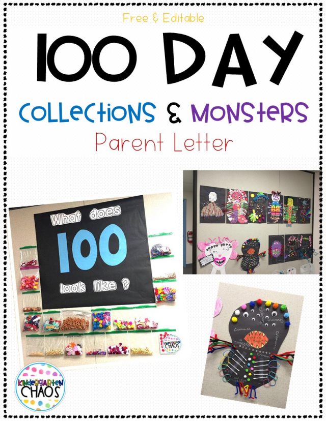 100th Day Parent Project Letter - cover - Kindergarten Chaos
