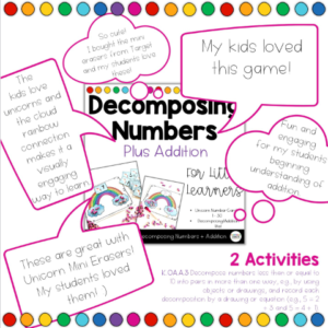 Decomposing Numbers plus Addition - Rainbow Unicorn Activity