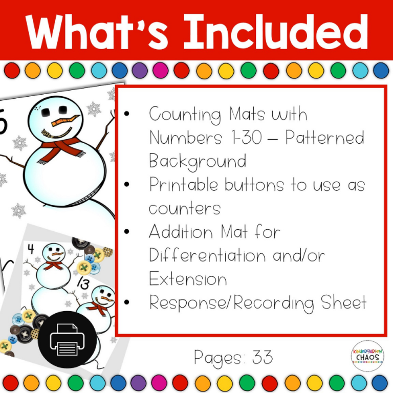 Count & Match Snowman Buttons - Kindergarten Chaos