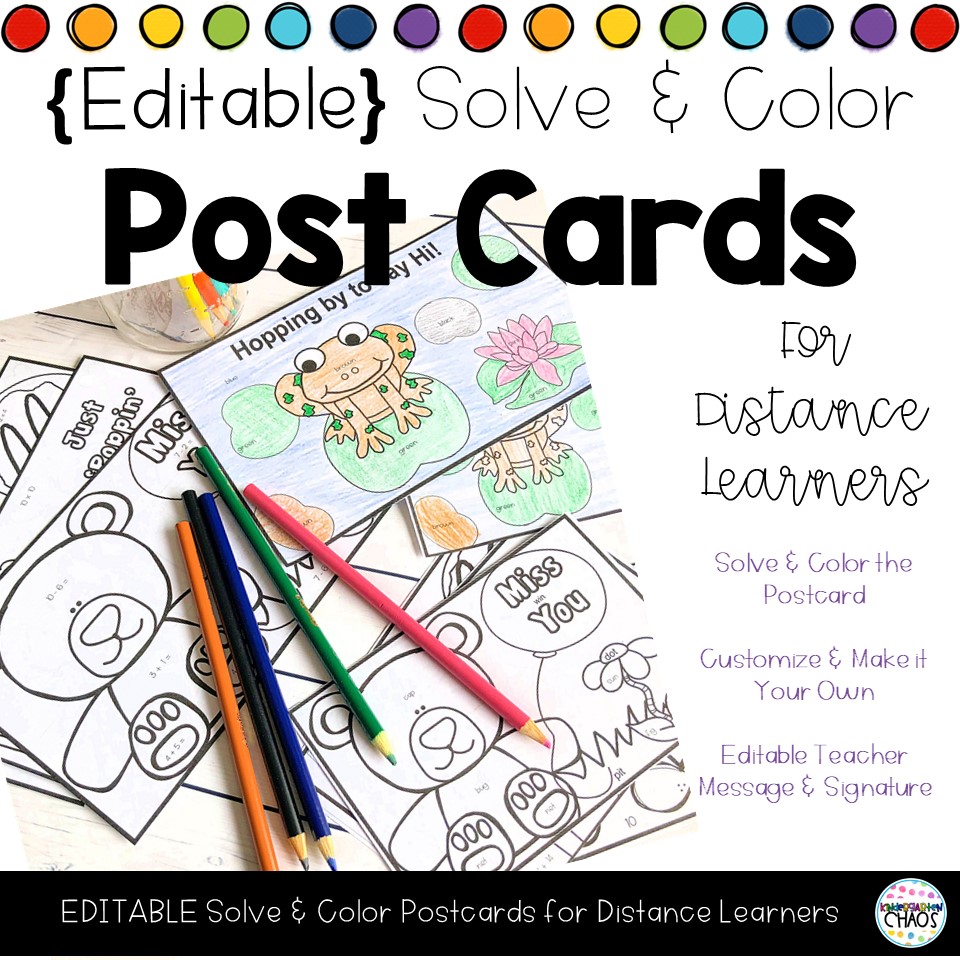 Editable Solve & Color Post Cards Square Cover - Kindergarten Chaos