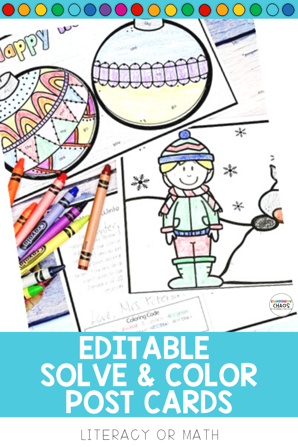 Winter Holiday Editable Solve and Color Postcards - Kindergarten Chaos