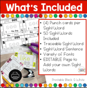 Sight Word Punch Cards Activity