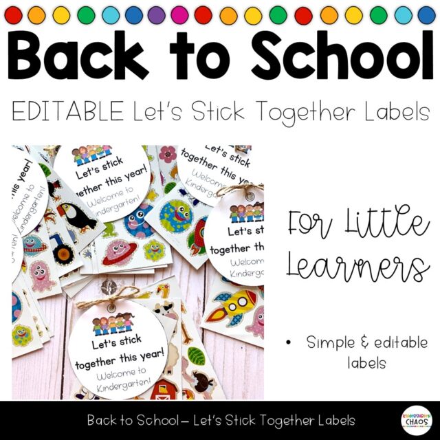 Back to School Sticker Label FREEBIE Square Cover - Kindergarten Chaos