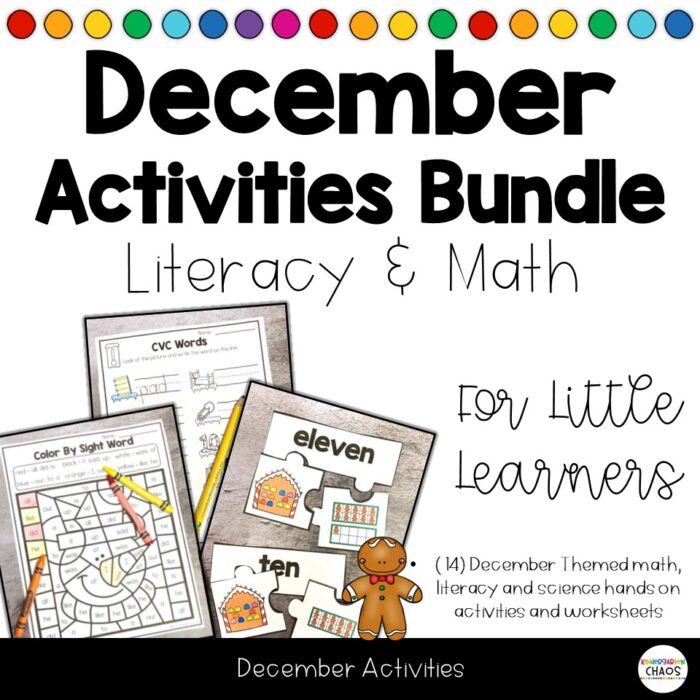 December Winter Gingerbread Literacy Math Activities - Worksheets ...
