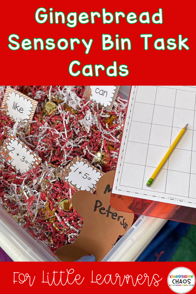 Gingerbread Sensory Bin Task Cards For Little Learners - Kindergarten Chaos