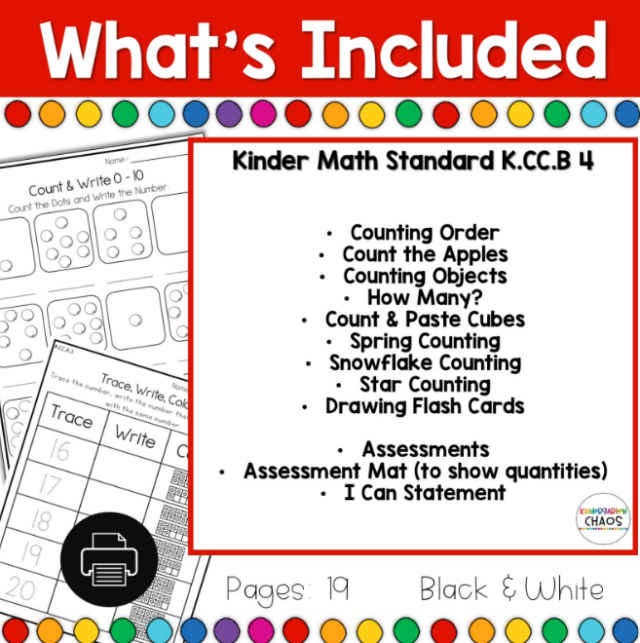 K.CC.B 4 Count to Tell How Many Objects Kindergarten - Kindergarten Chaos
