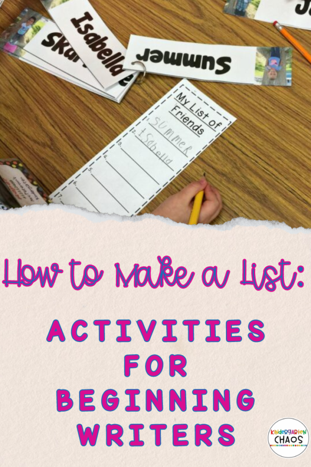 How to Make a List: Activities for Beginning Writers - Kindergarten Chaos